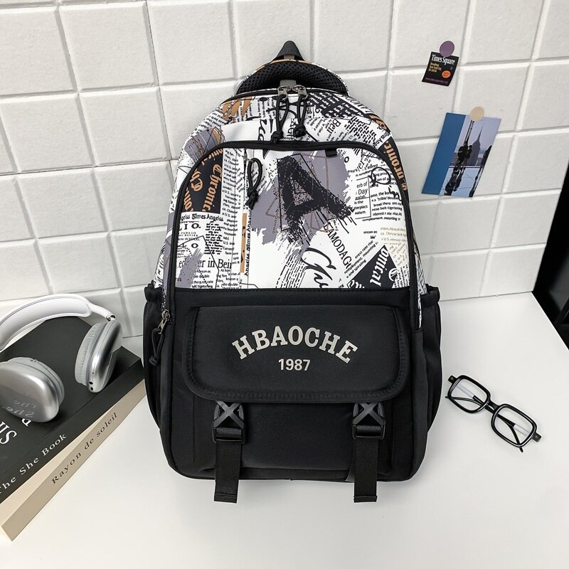 2026 Лесной стиль INS Свежий большой объем Высококачественный граффити рюкзак для девочек в средней школе, старшей школе и колледже, двойной плечевой дорожный рюкзак