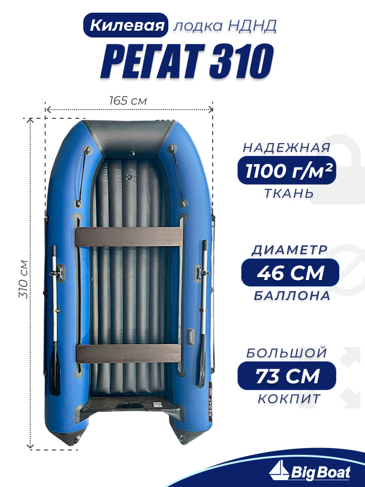 Надувная, под мотор, килевая лодка из ПВХ для рыбалки Regat (Регат) 310 НДНД