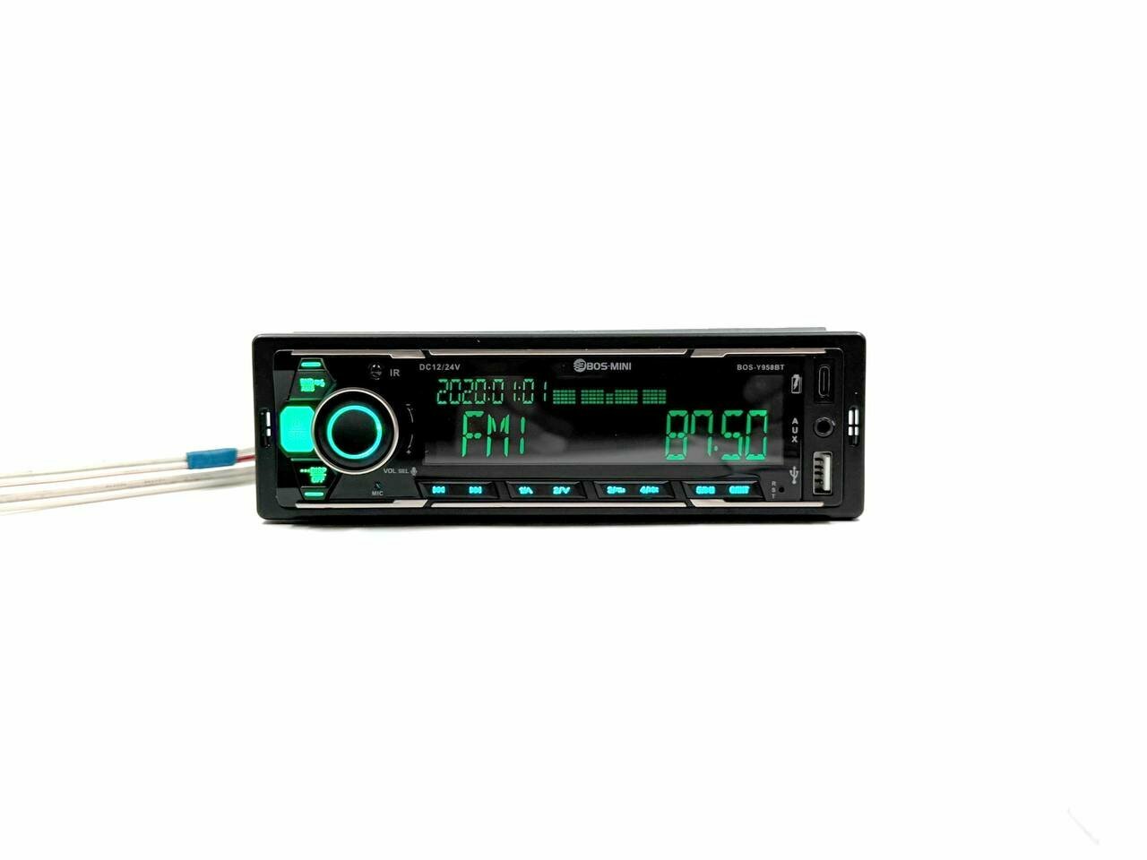 Автомагнитола BOS-MINI 958 с Bluetooth, USB, AUX поддержка 12V и 24V, 1 DIN диагональ 4.7