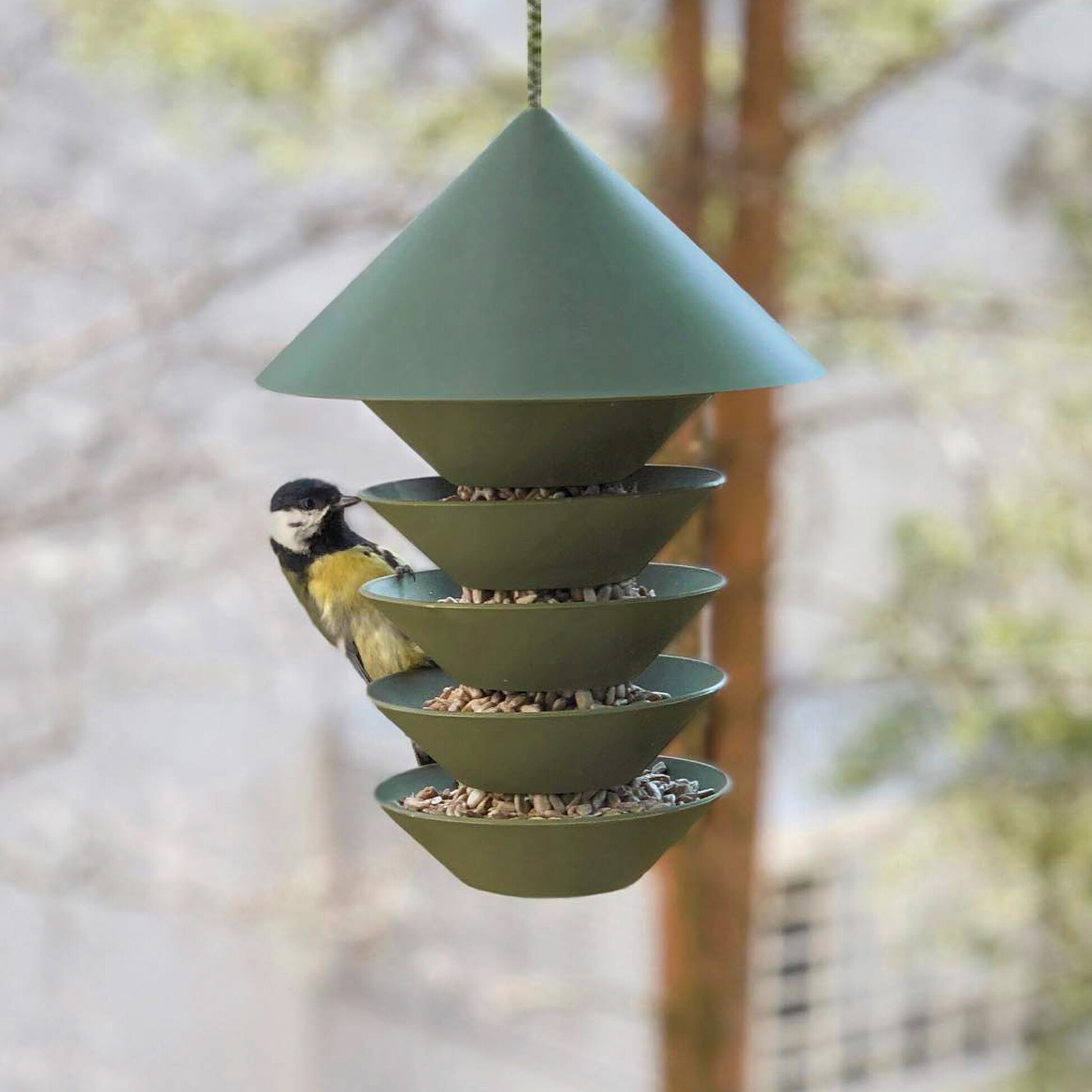 Кормушка для птиц подвесная каскадная с чашами, цвет оливковый