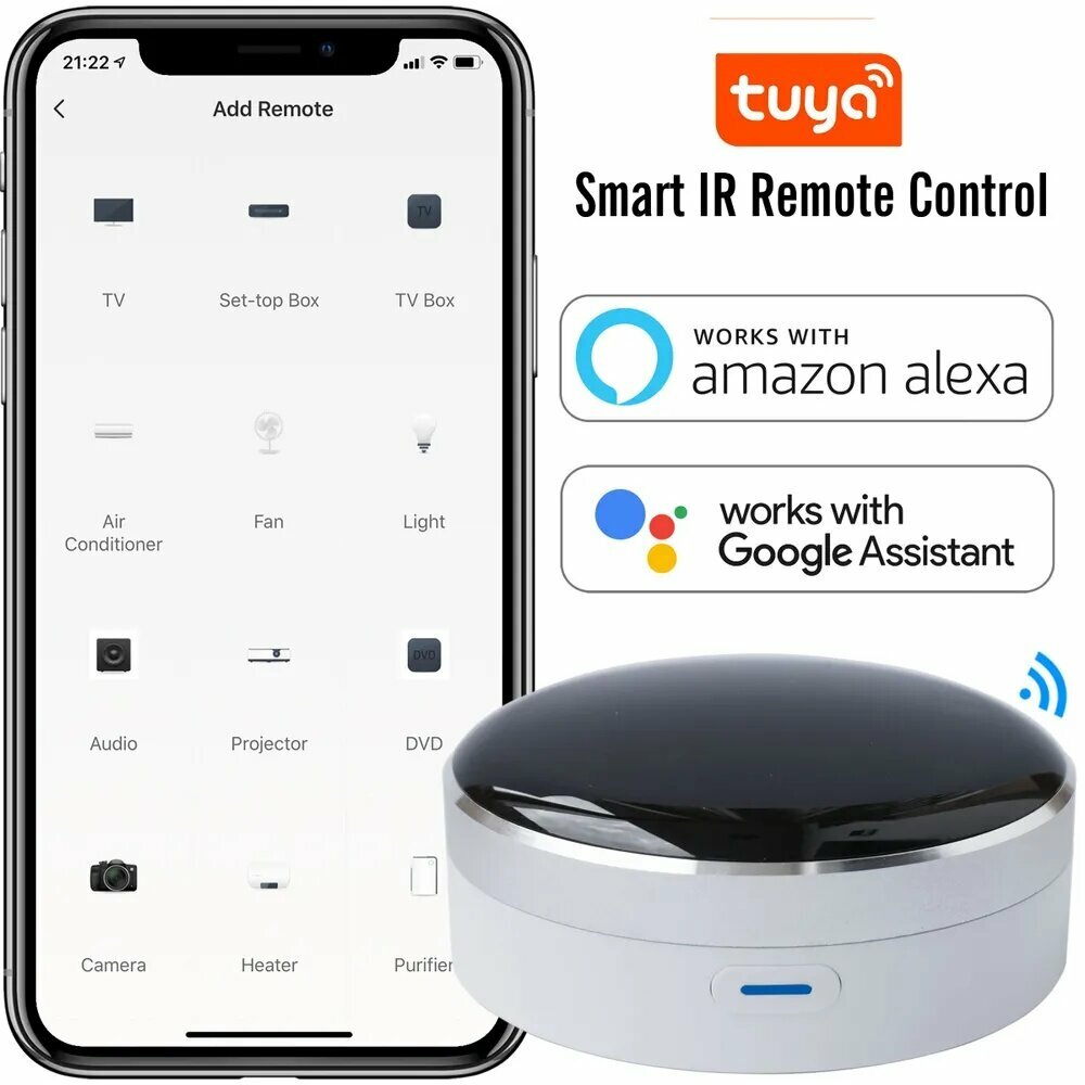 Универсальный Wi-Fi ИК-пульт Tuya Smart для умного дома Управление кондиционером, ТВ, светом через Серебро