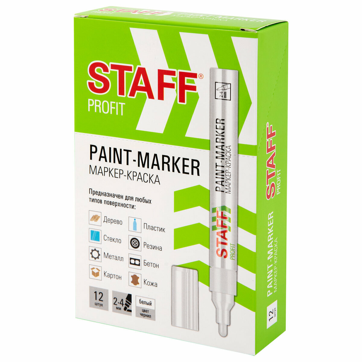 Маркер-краска лаковый Staff paint marker, 2-4 мм, белый, нитро-основа, PROFIT, 12 шт 152577