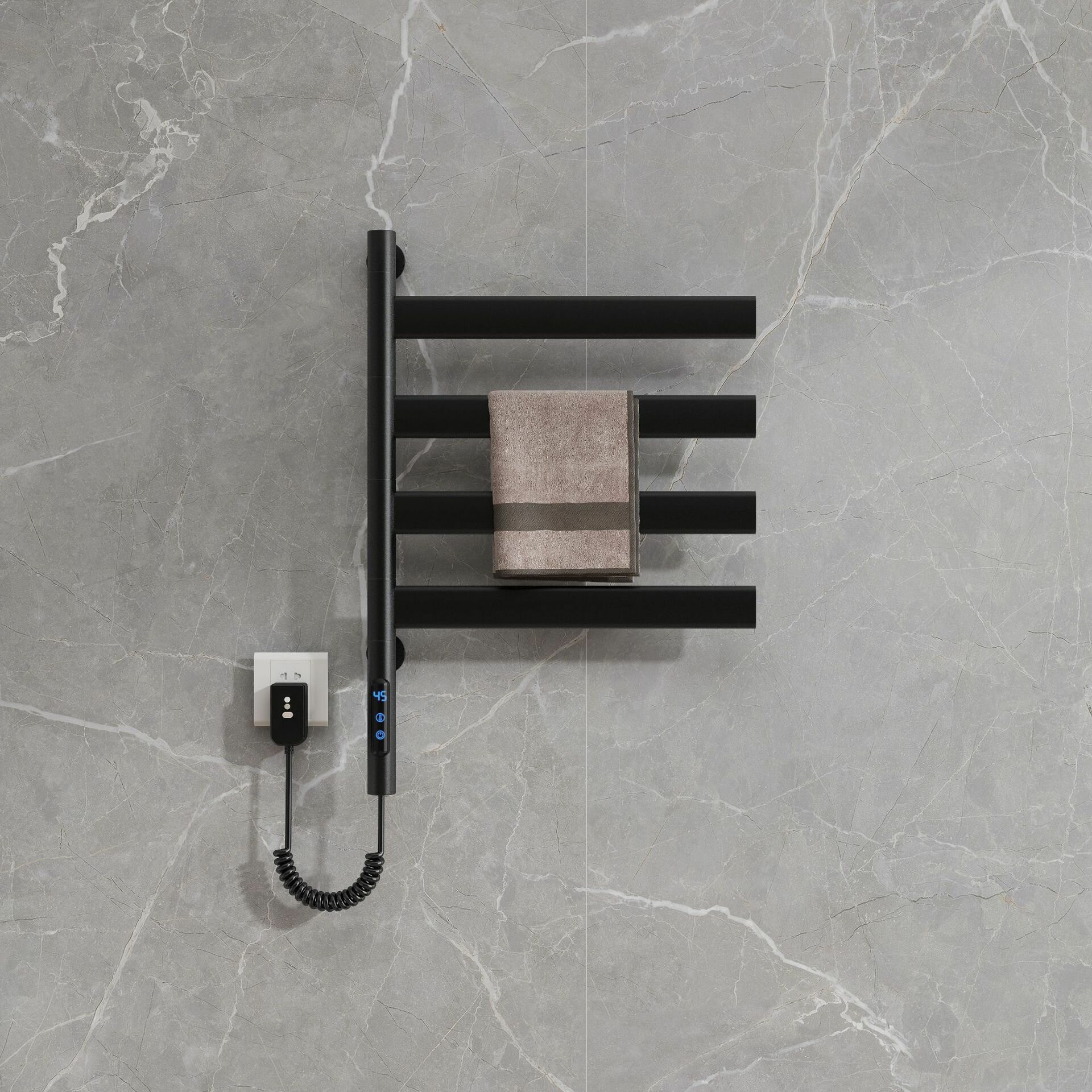 Космический алюминиевый умный электрический подогреваемый полотенцесушитель с постоянной температурой, вращающаяся стойка для хранения из нержавеющей стали без сверления