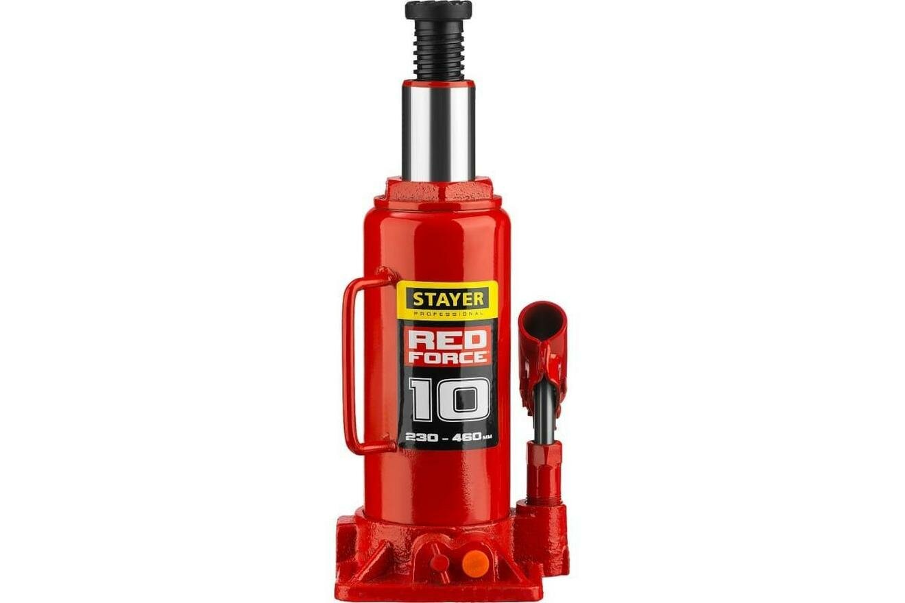 STAYER RED FORCE, 10т, 230-460 мм, Бутылочный гидравлический домкрат