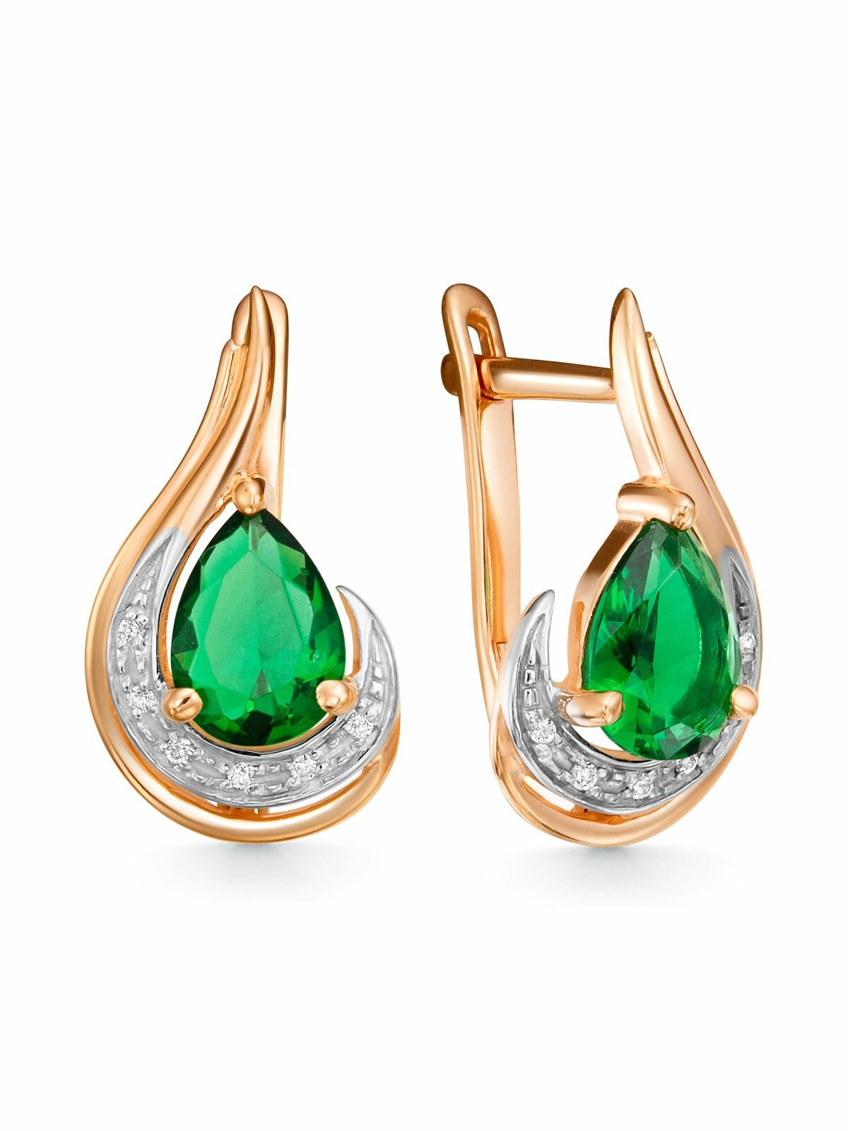 Серьги VALTERA, серебро, 925 проба, золочение, родирование, фианит, , золотистый, зеленый — фото 1