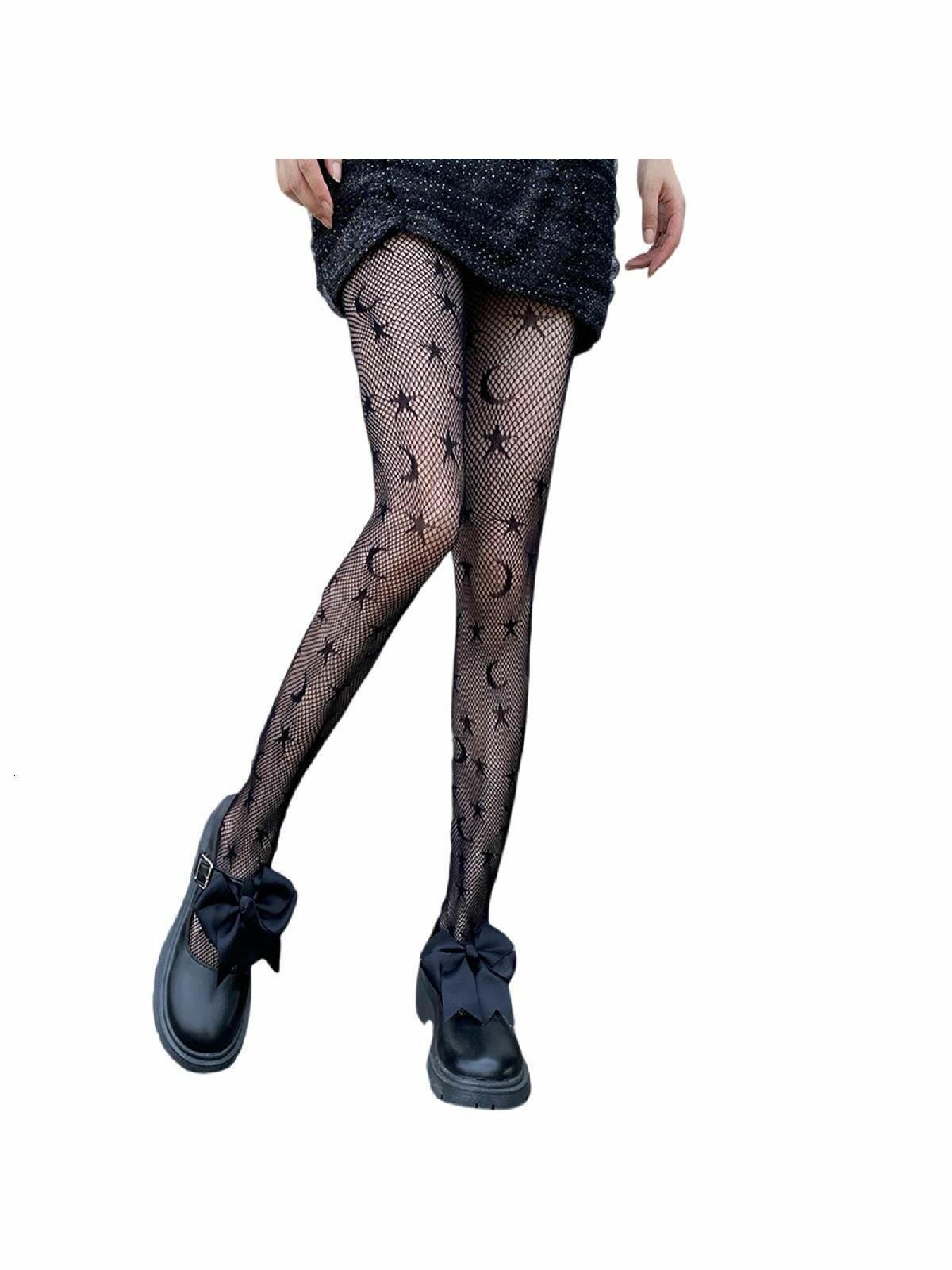 Женские колготки с лунным узором, Черный