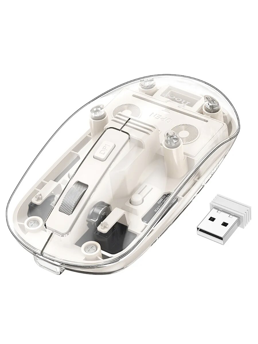 Мышь Hoco GM29, беспроводная USB+Bluetooth, цвет белый / мышка портативная