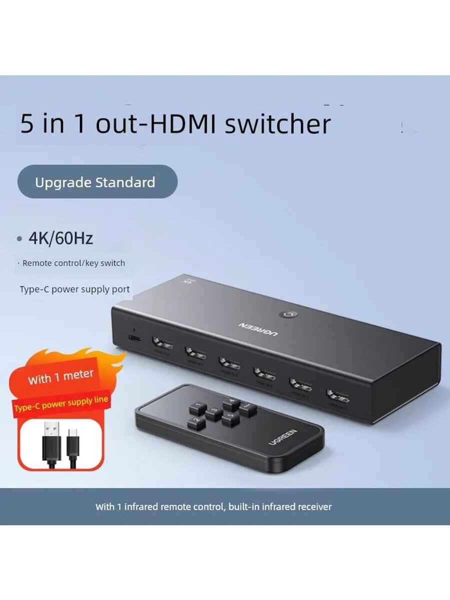 Lvlian HDMI переключатель 5 в 1, 4K 60Гц, улучшенный