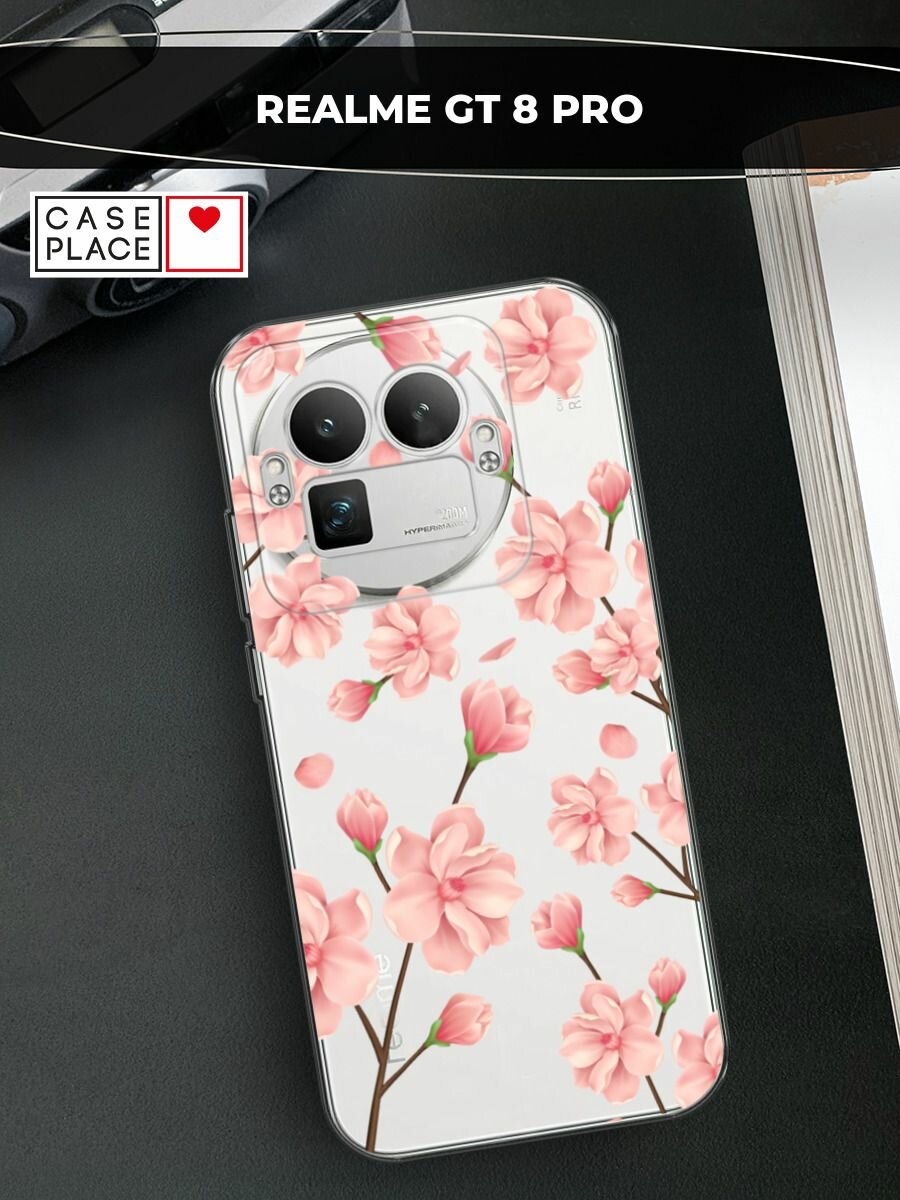 Чехол на Realme GT 8 Pro / Реалми GT 8 Про с принтом Весенние бутоны, прозрачный