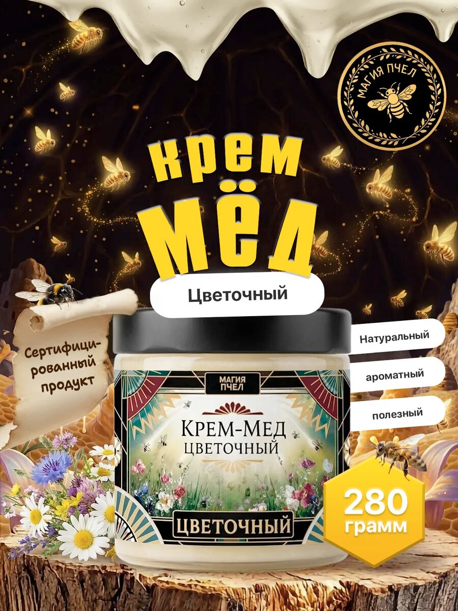 Крем-мед цветочный, 280 гр, сбор 2025г, сертифицирован, "Магия пчел"