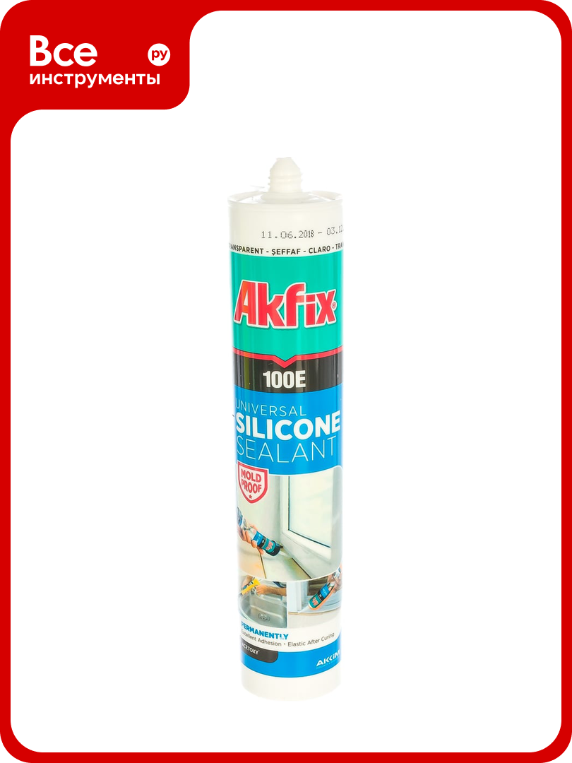 Универсальный силиконовый герметик Akfix 100E прозрачный, 280 мл SA041