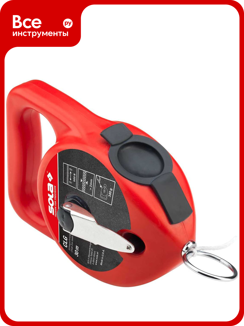 Шнур малярный для отбивки SOLA CLG 30 66111101, мультифиламентный полипропиленовый шнур с зацепом, пластиковый корпус