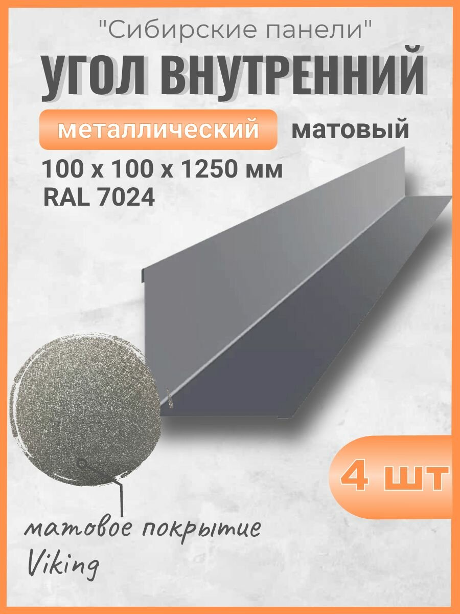 Угол внутренний матовый 100х100/ 1250 мм /RAL 7024/ 4 ШТ