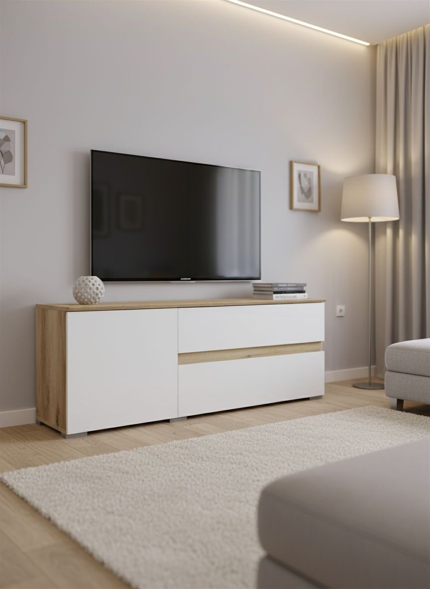 Тумба под телевизор ARNIKA Плейона, ЛДСП, белая, 1348x516x411 мм