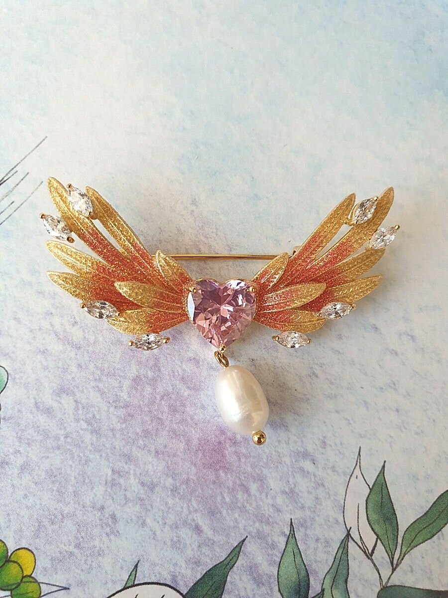 Брошь, фианит, жемчуг культивированный