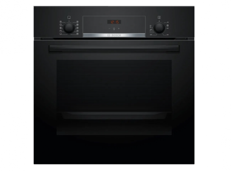 Духовой шкаф электрический Bosch HBF514BB1T, Serie 4, электрический, встраиваемый, 66 л, 7 режимов, утапливаемые переключатели, черный