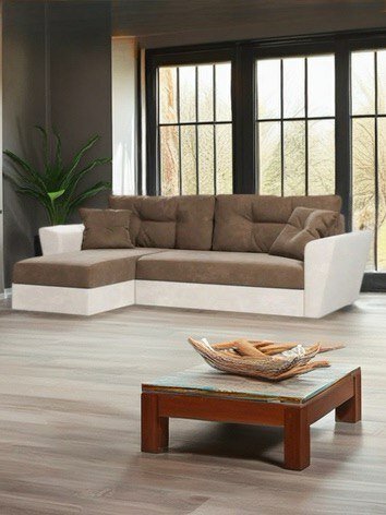 Угловой диван-кровать "Амстердам" коричнево-бежевый велюр Кабрио, угол универсальный