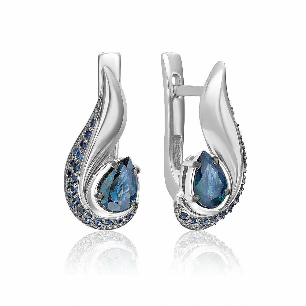 Серьги, белое золото, 585 проба, родирование, сапфир