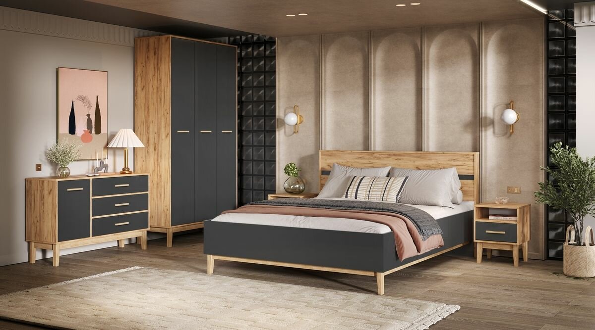 Комплект мебели для спальни Кельн, в цвете: Графит, Дуб Крафт