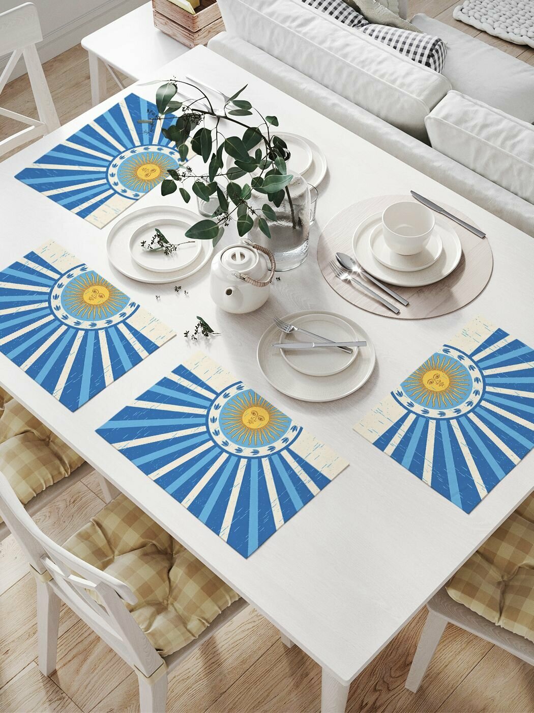 Сервировочные салфетки на стол, прямоугольные, тканевые 32x46 "Флаг Аргентины", JoyArty