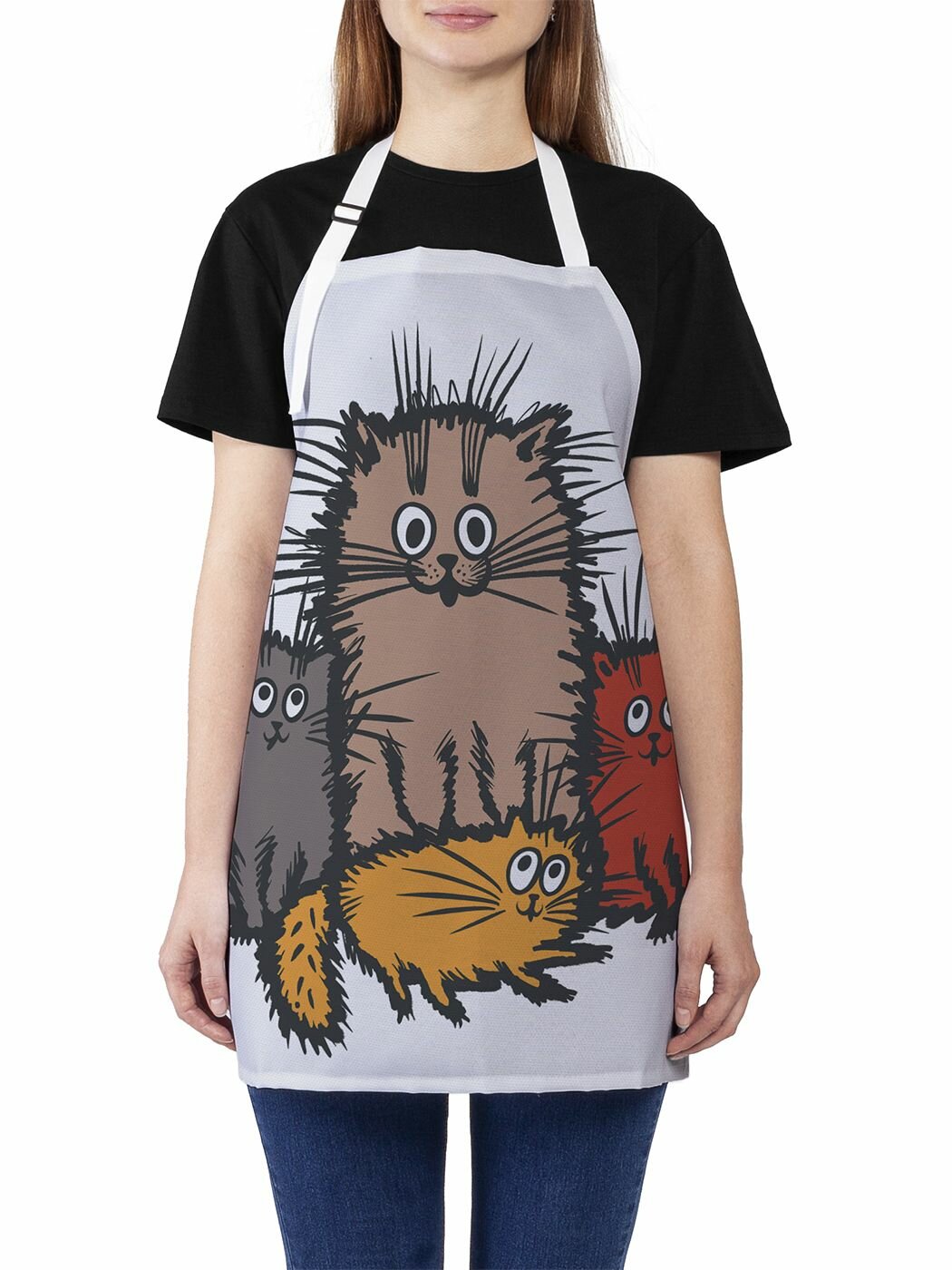 Фартук кухонный тканевый "Озорные коты" 65х65х28 см, JoyArty