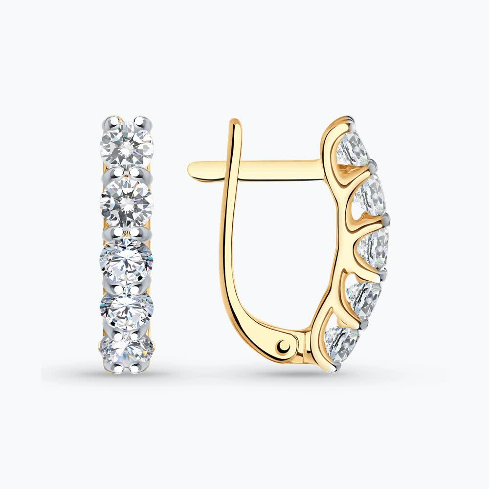 Серьги красное золото, 585 проба, фианит