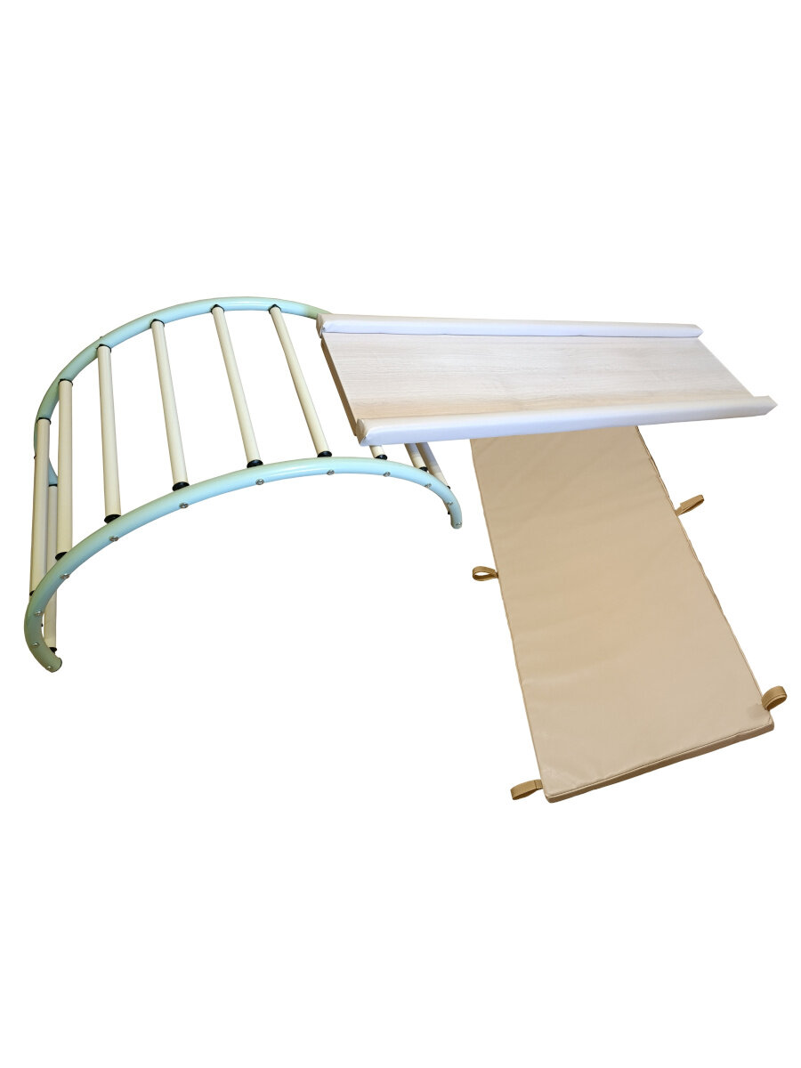 Детский спортивный комплекс Вертикаль "Весёлый Малыш Арка-качалка с горкой" (деревянные перекладины)