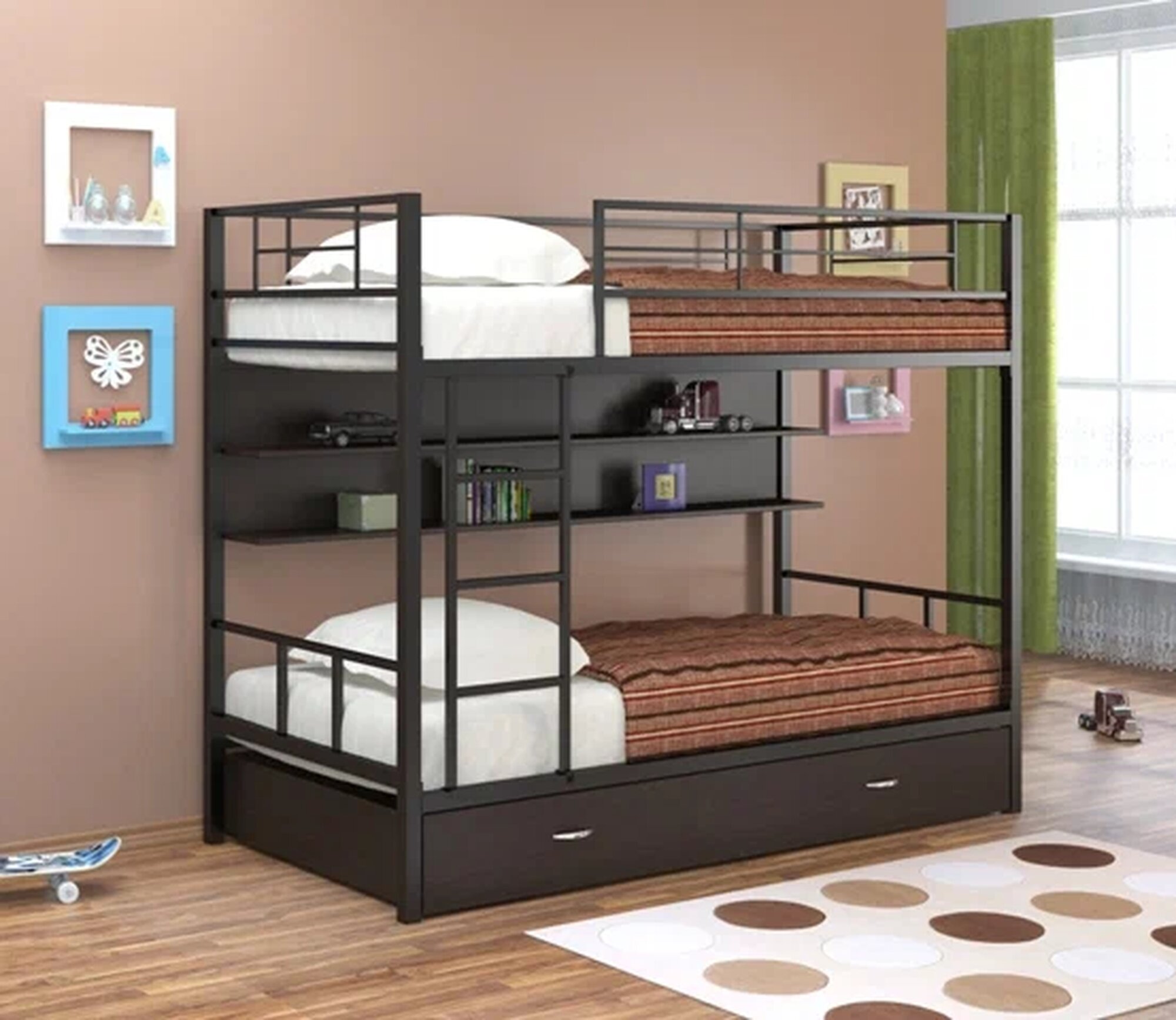 Двухъярусная кровать мебель-друг "Венеция ПЯ", с ящиками, 90x190 см, С ортопедическим эффектом