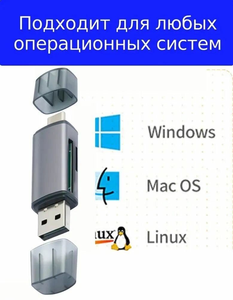 Картридер micro SD USB Type-C, переходник для карт памяти Micro SD / SD для компьютера, ноутбука