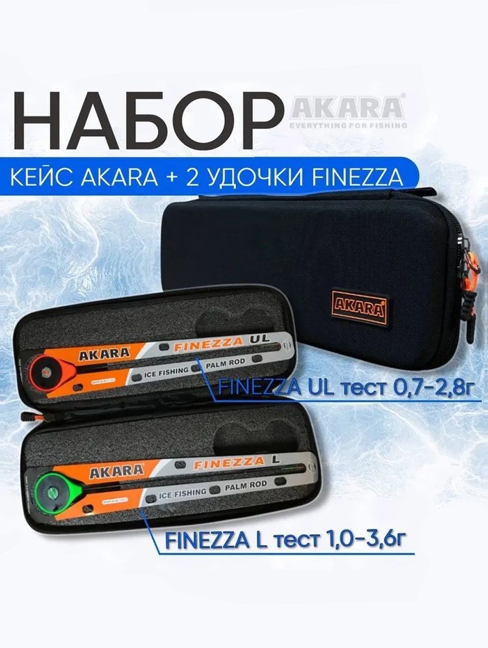Набор зимний кейс Akara + две удочки Finezza для зимней рыбалки