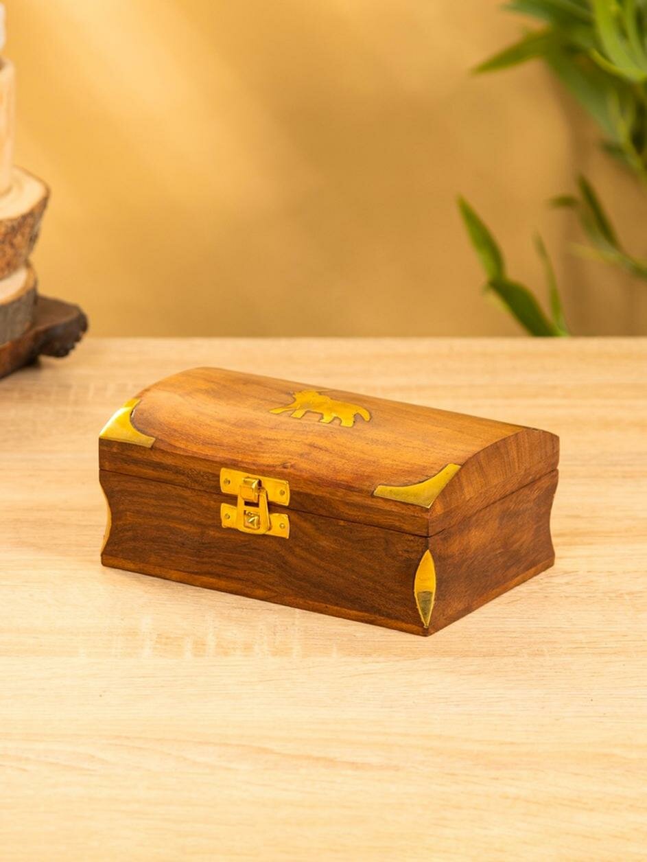 Шкатулка «Слон», дерево шишам, латунь, размер 15.5 × 10 × 7 см