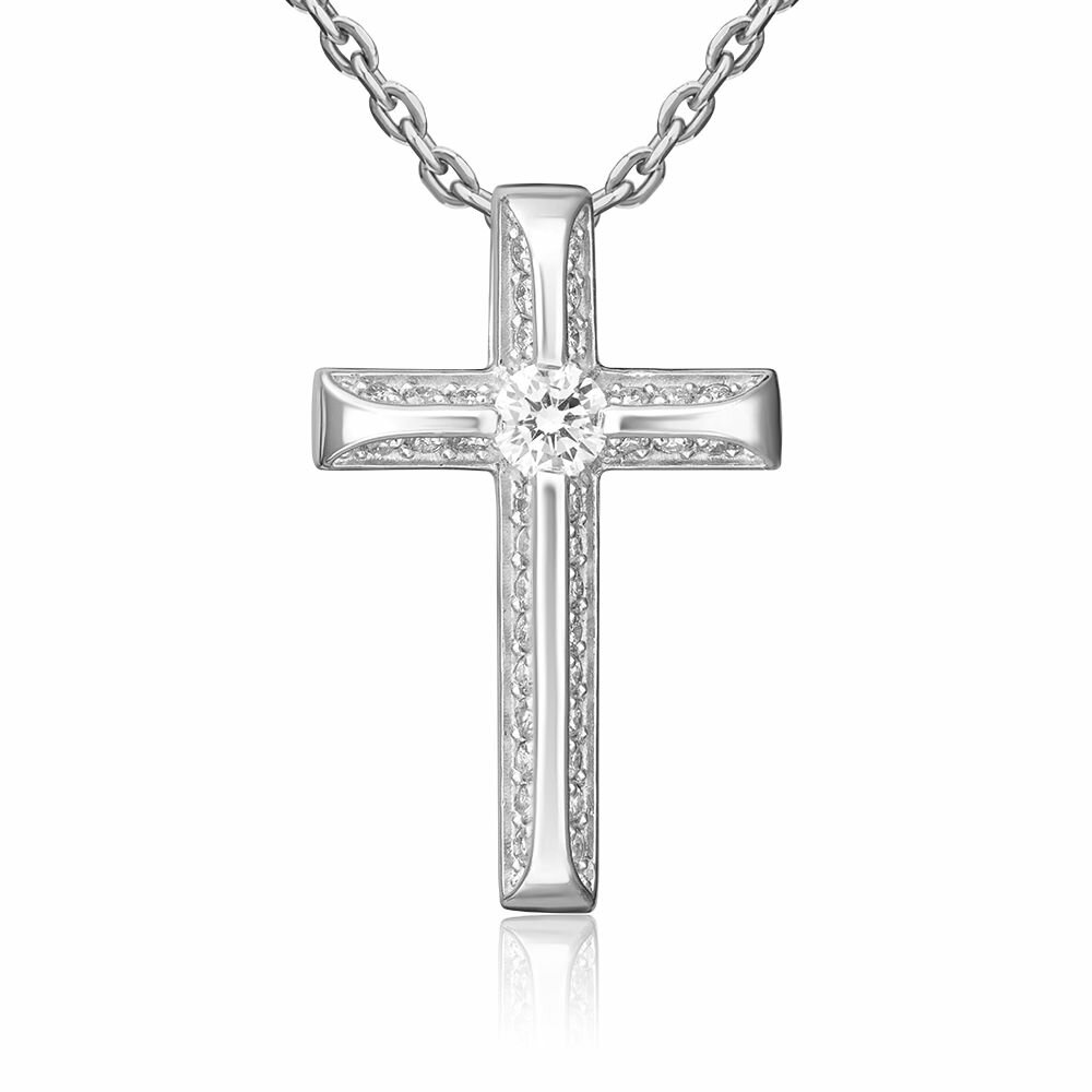 Подвеска, белое золото, 585 проба, родирование, бриллиант