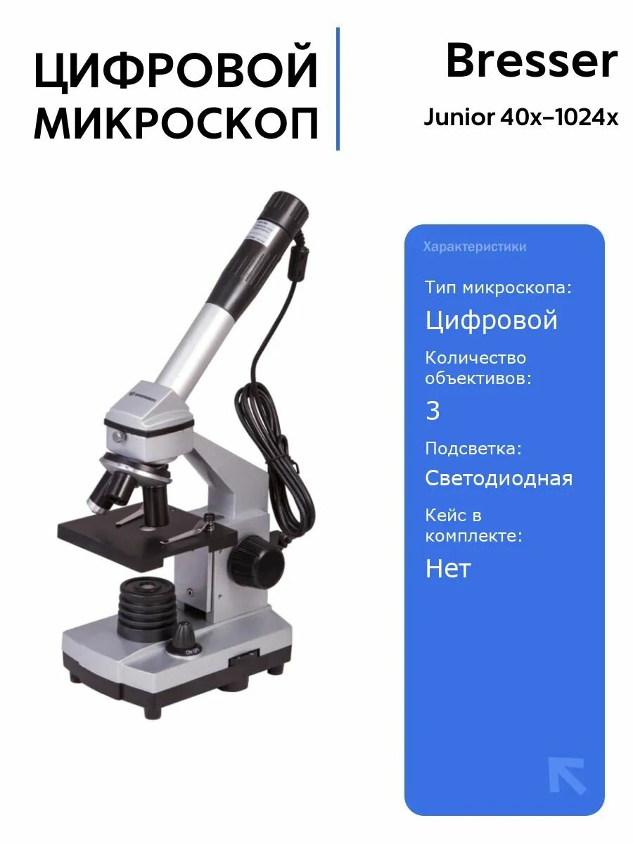 Цифровой микроскоп Bresser Junior 40x 1024x с набором для опытов и окуляром, идеален для юных исследователей и изучения микромира