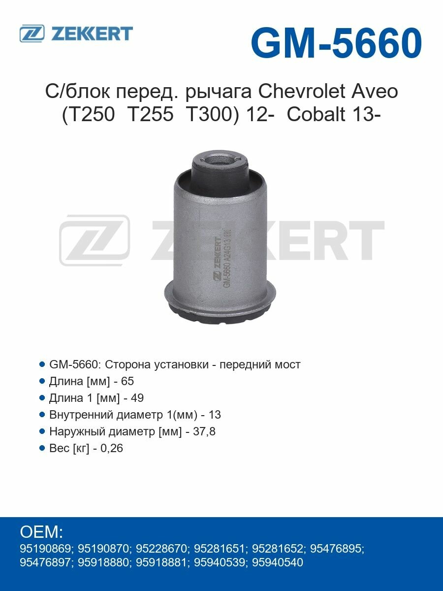 Zekkert Сайлентблок перед. рычага Chevrolet Aveo (T250 T255 T300) 12- Cobalt 13-