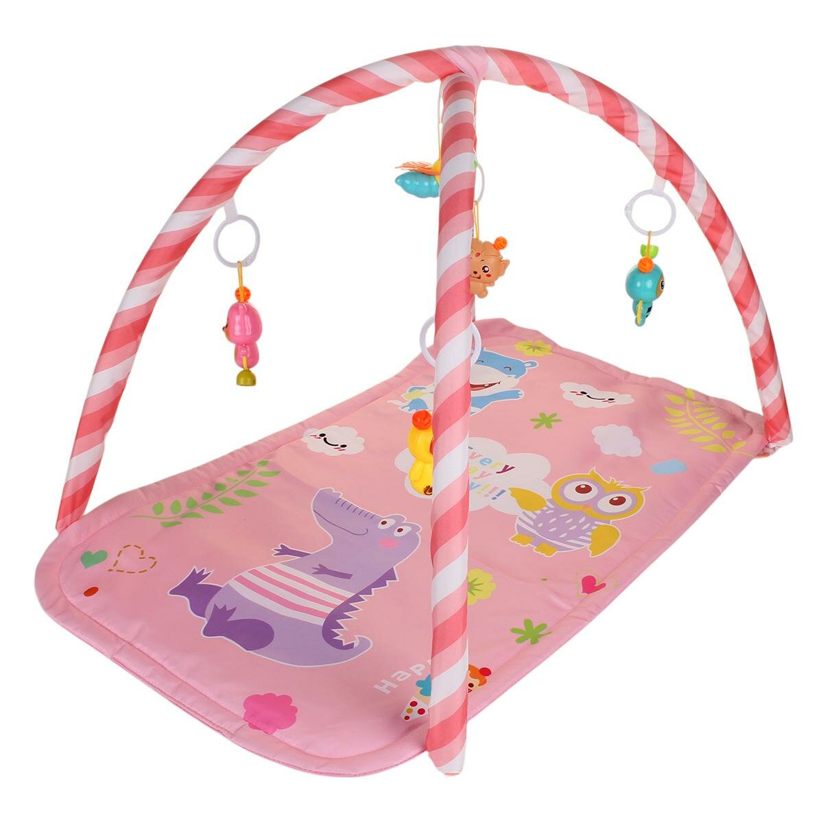 Коврик развивающий для малышей с дугами и игрушками, 5 подвесных элементов, размер 78х62х50 см, полиэстер, безопасный