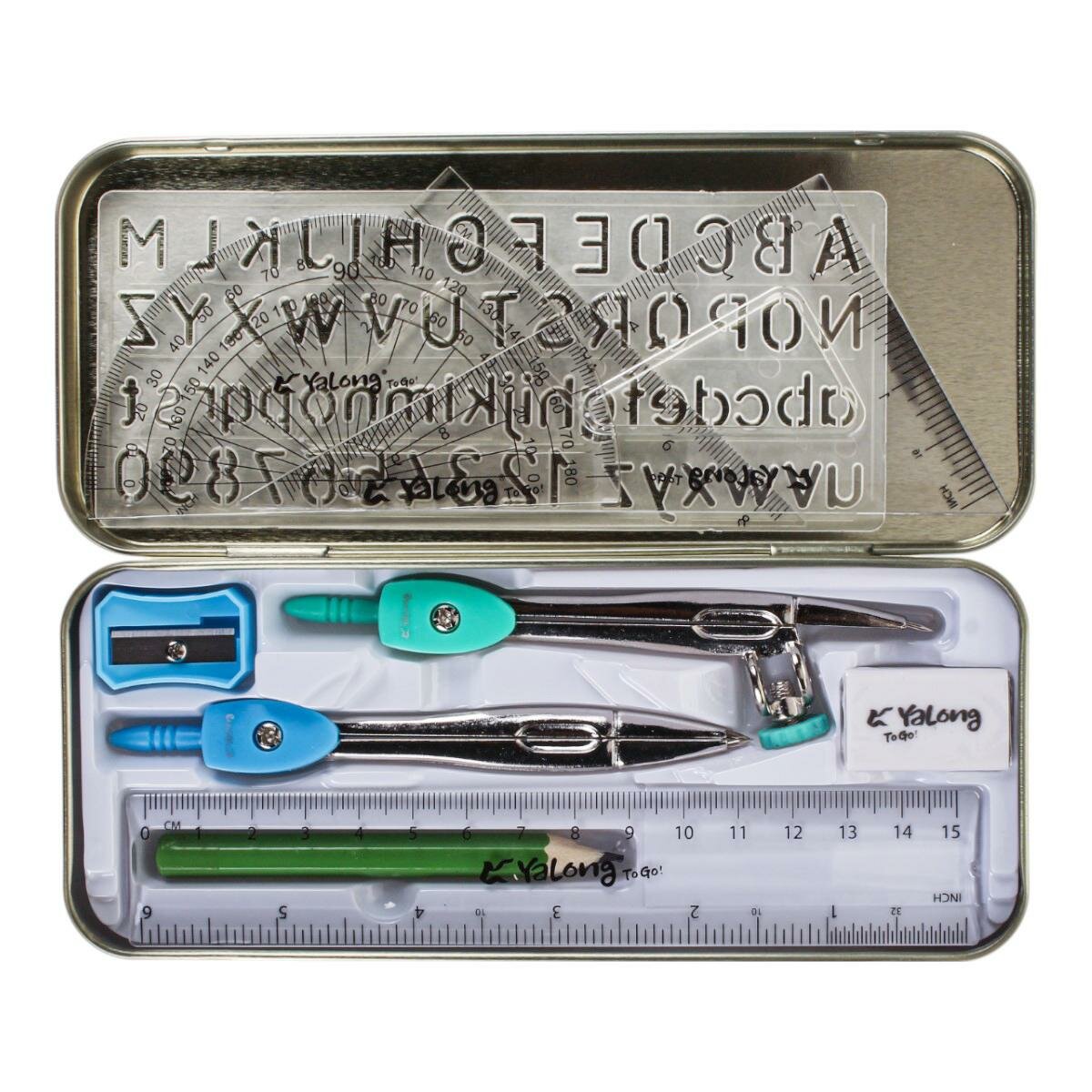 Готовальня «Африканские животные», 10 предметов, металлический пенал для точных чертежей