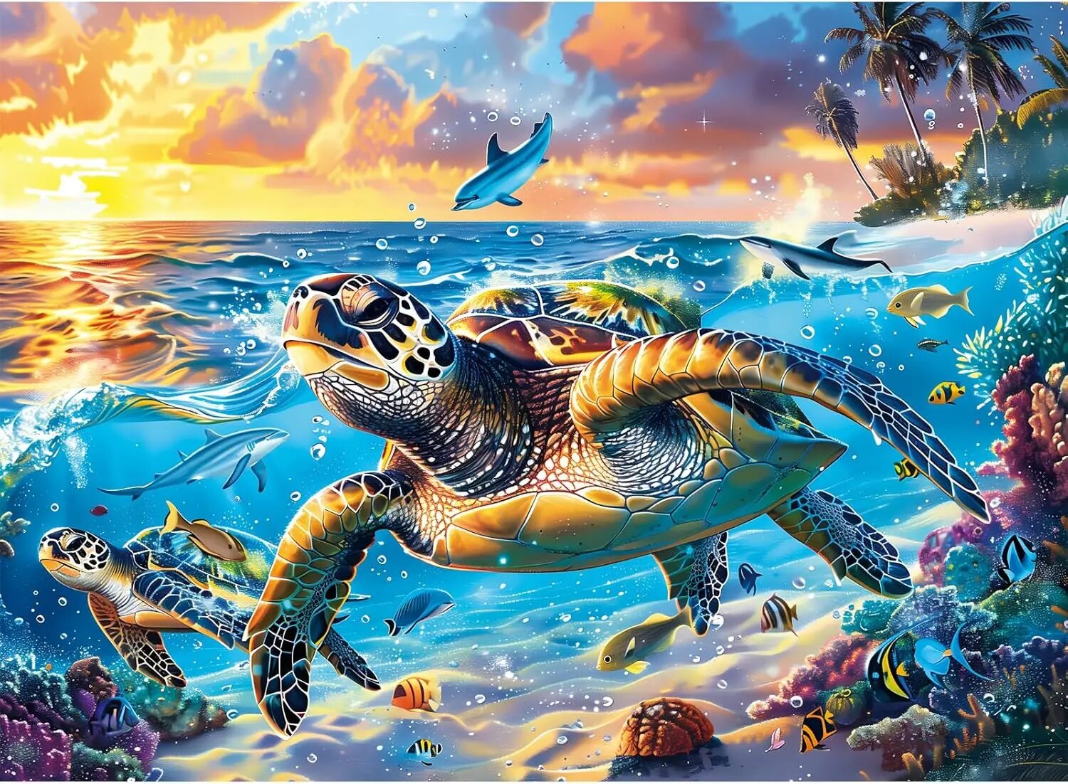 Деревянный пазл "Морская черепаха", 1000 деталей, 75x50cm