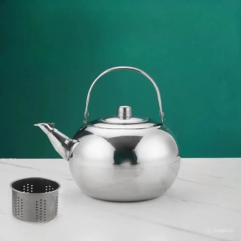 Чайник из нержавеющей стали 0.9 л для газовых и электрических плит с крышкой Серебристый — фото 1