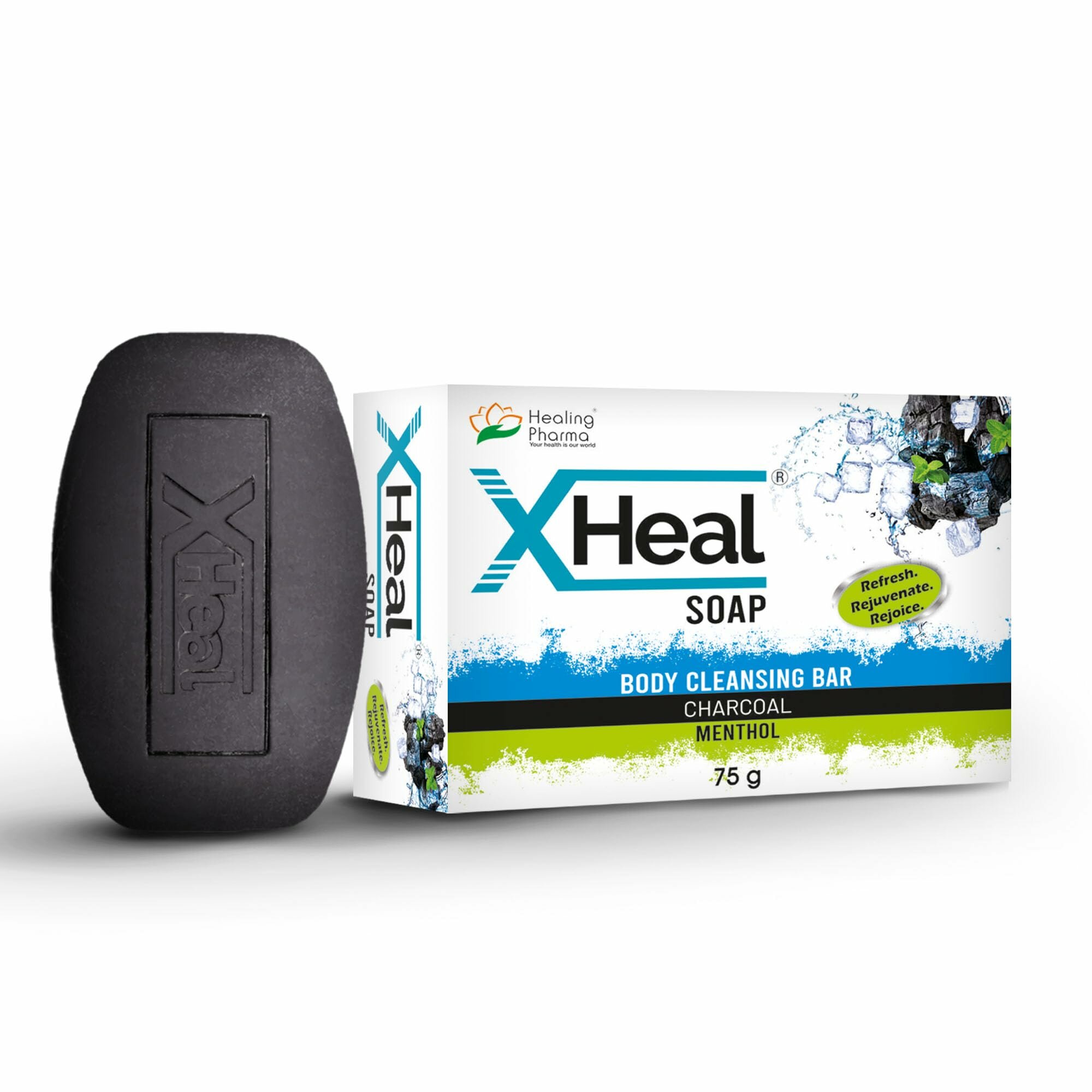 X Heal SOAP, Healing Pharma (Мыло с активированным углем и ментолом, для мужчин и женщин), 75 г.
