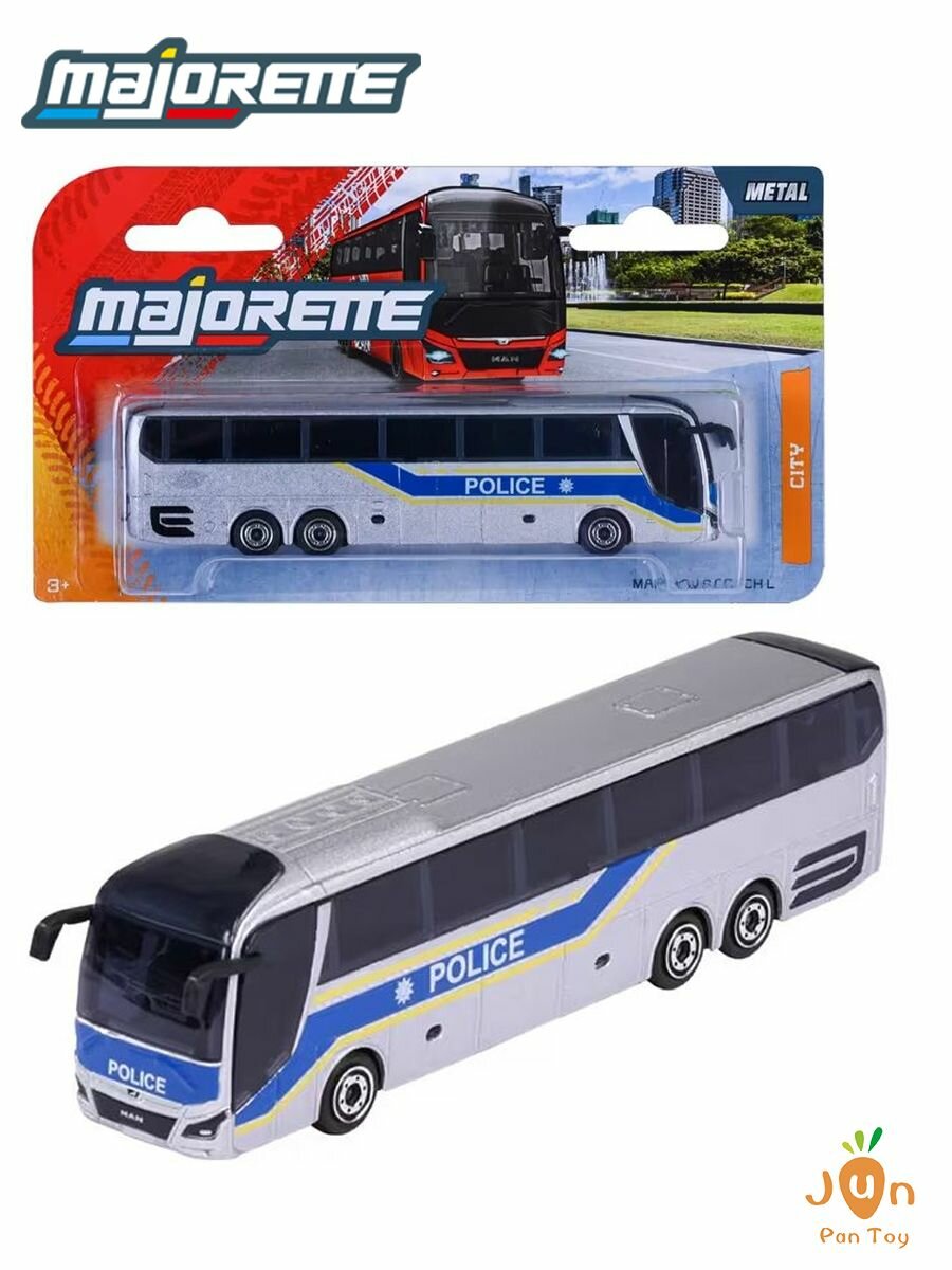 Majorette City Bus MAN Lion's Coach L Gray / Детская металлическая игрушечная машинка Полицейский автобус в окраске серого цвета, длиной 13 см, отлично подходит в качестве подарка на день рождения.