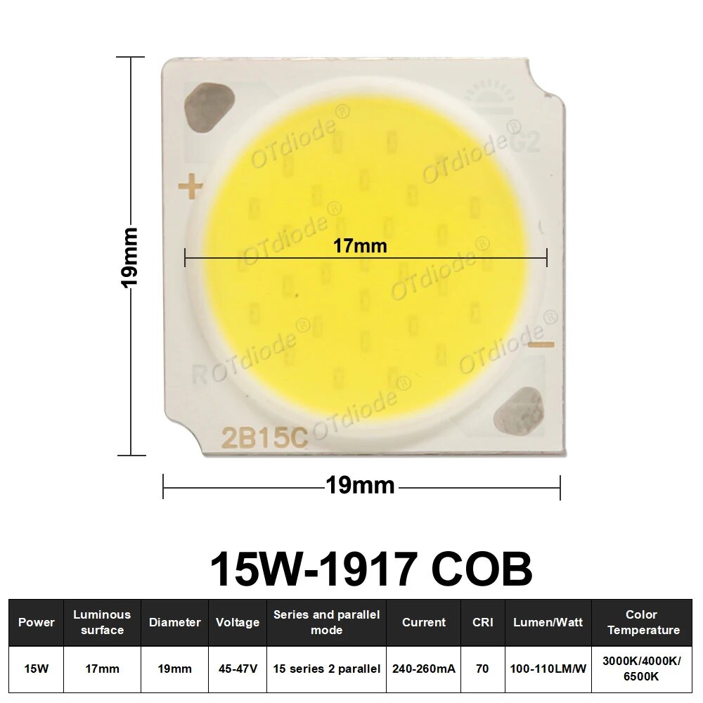 15W COB LED 19-17mm Warm White