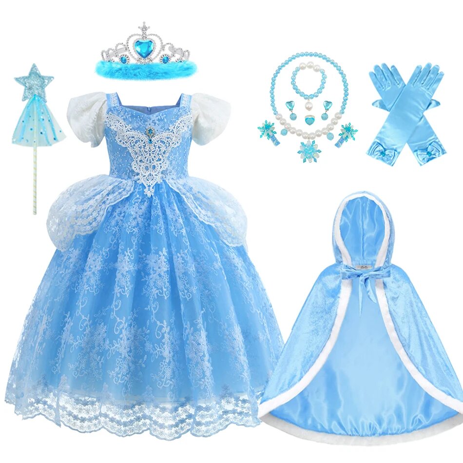 PAMABIBI Платье Золушки для девочки синее сетчатое 7-8T(Tag 140), Dress A 06