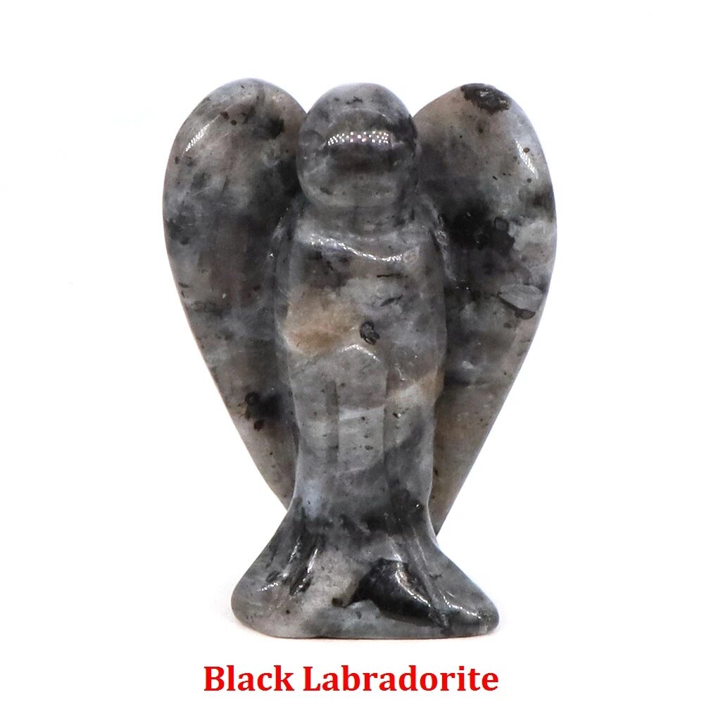 Статуэтка Ангела-хранителя из аметиста и розового кварца Черный, 1 PC, Black Labradorite