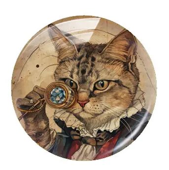 Стеклянные кабошоны стимпанк кошка, 25mm, V, 10шт