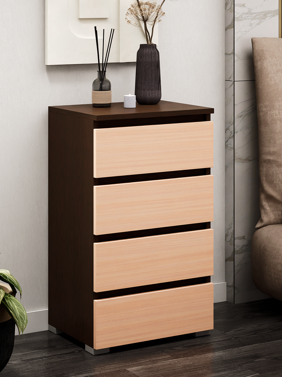 Напольная тумба MFMaster Vitto-50, венге-дуб молочный, ЛДСП, 4 выдвижных ящика, 40,4 х 71,8 х 32,4 см