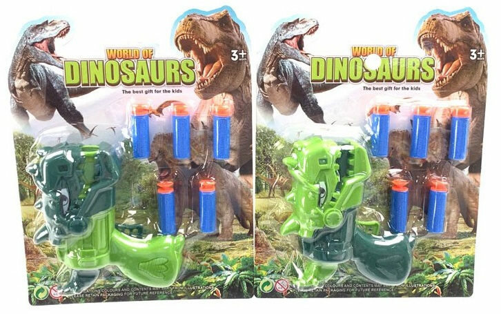 Бластер (длина 13см) DINOSAURS с мягкими пулями (5 штук), зе