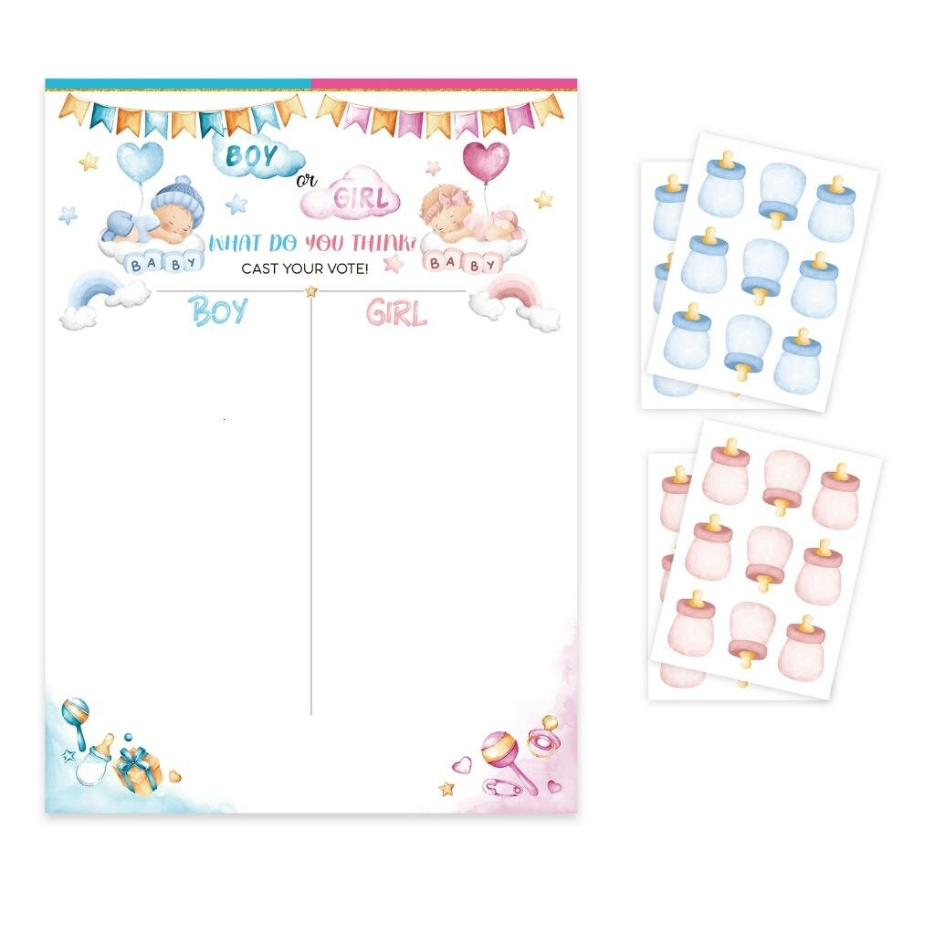 Плакат для гендерного reveal с наклейками-бутылочками, Белый