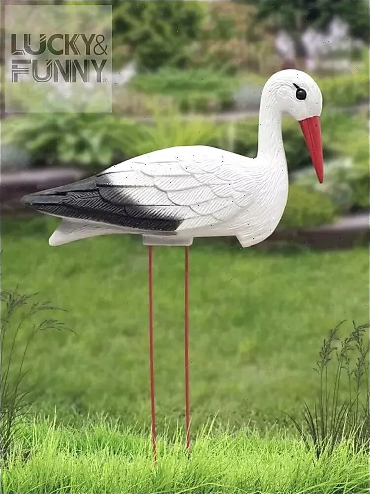 Фигурка садовая Аист с ножками Lucky&Funny белая, черная, 60*30*15 см, Углеродистая сталь, Полипропилен — фото 1