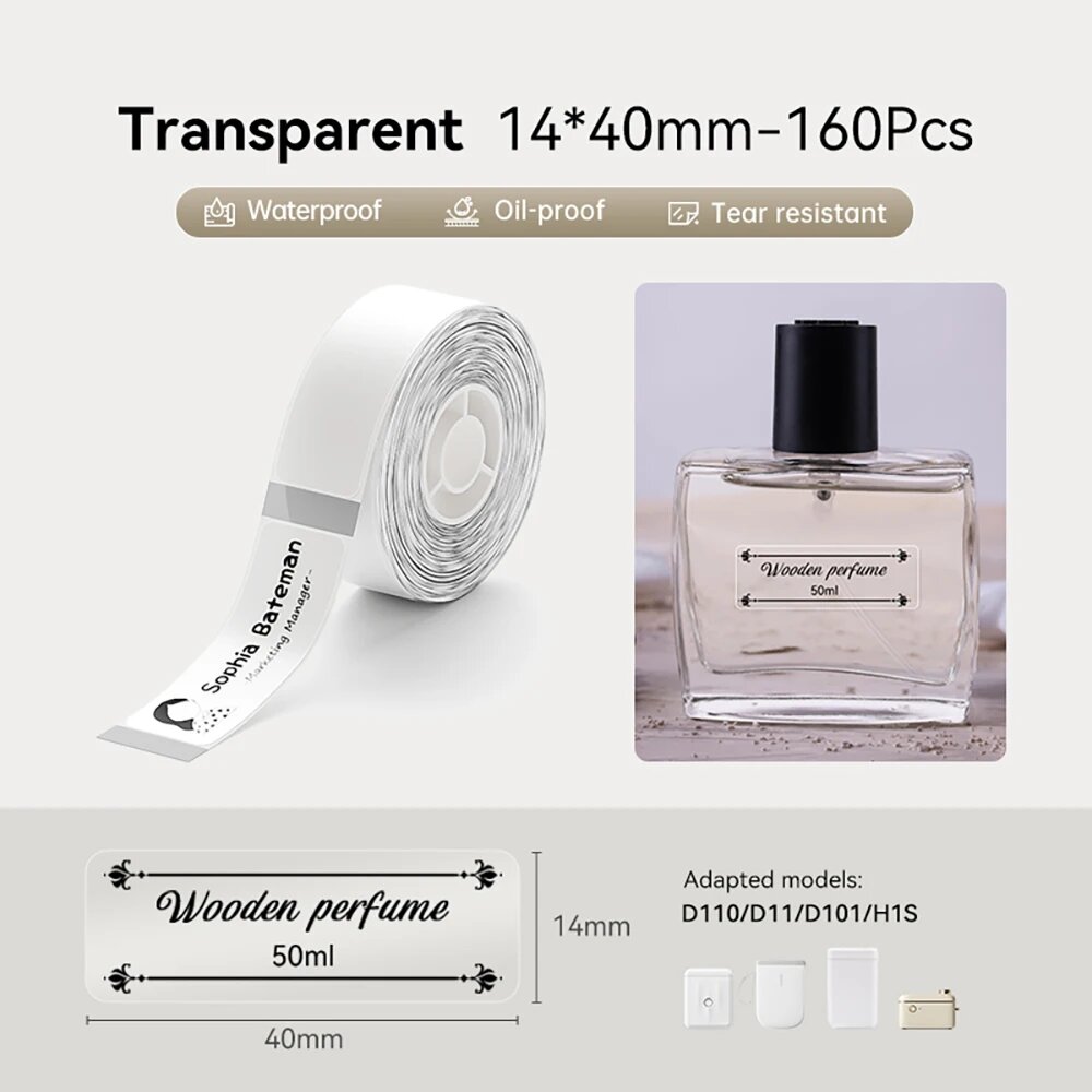 Прозрачные термоэтикетки Niimbot для D11 D110 D101 H1S 1Roll Clear 14x40mm