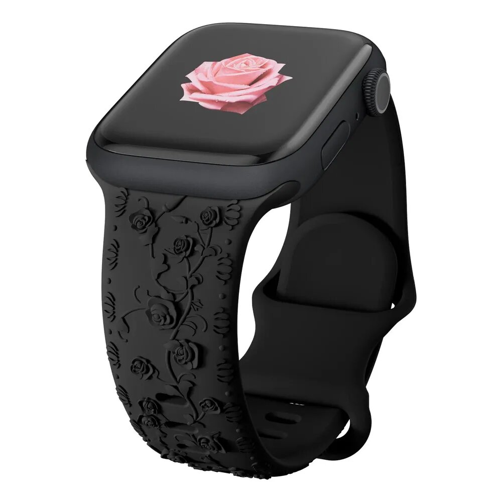 Ремешок с цветочной гравировкой для Apple Watch 40мм 44мм 41мм 49мм 45мм 38мм 42мм, силиконовый ремешок для iwatch 9 7 se 6 8 ultra 2